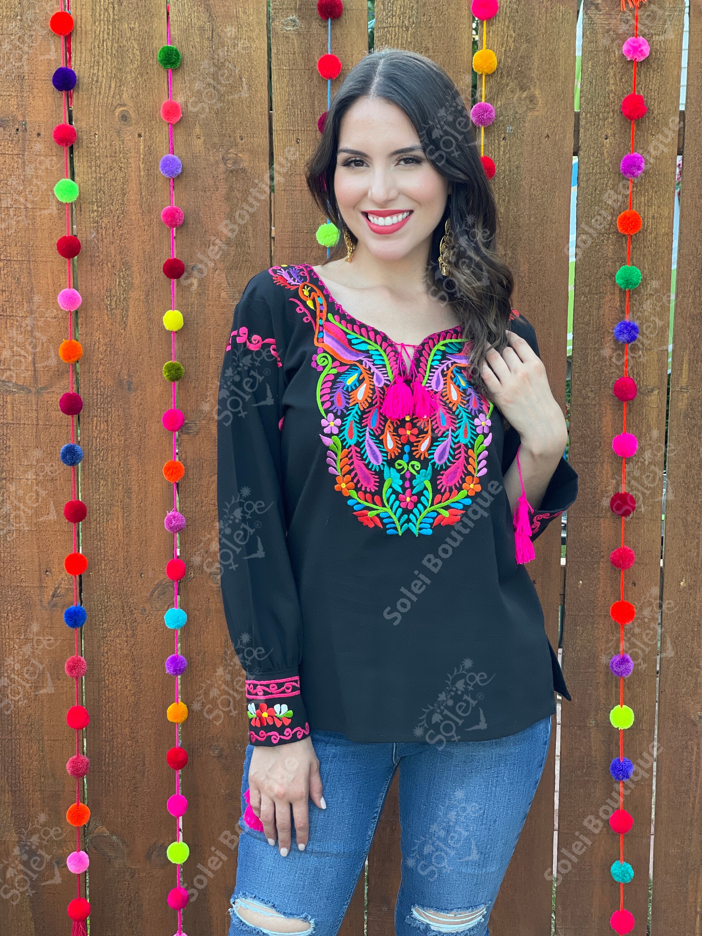 Blusa Mexicana Bordada Pavo Real. Blusa Bordado Multicolor. | Etsy