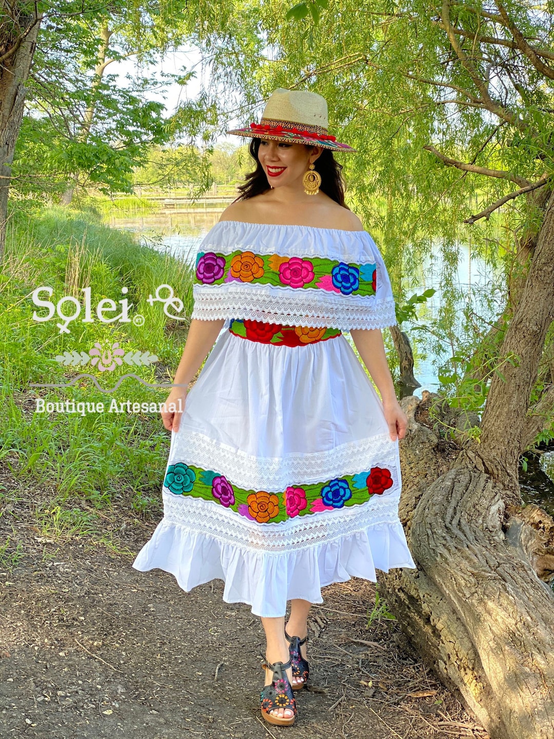 Mexican Traditional Dress. Floral Embroidered Dress. Mexican Fiesta ...