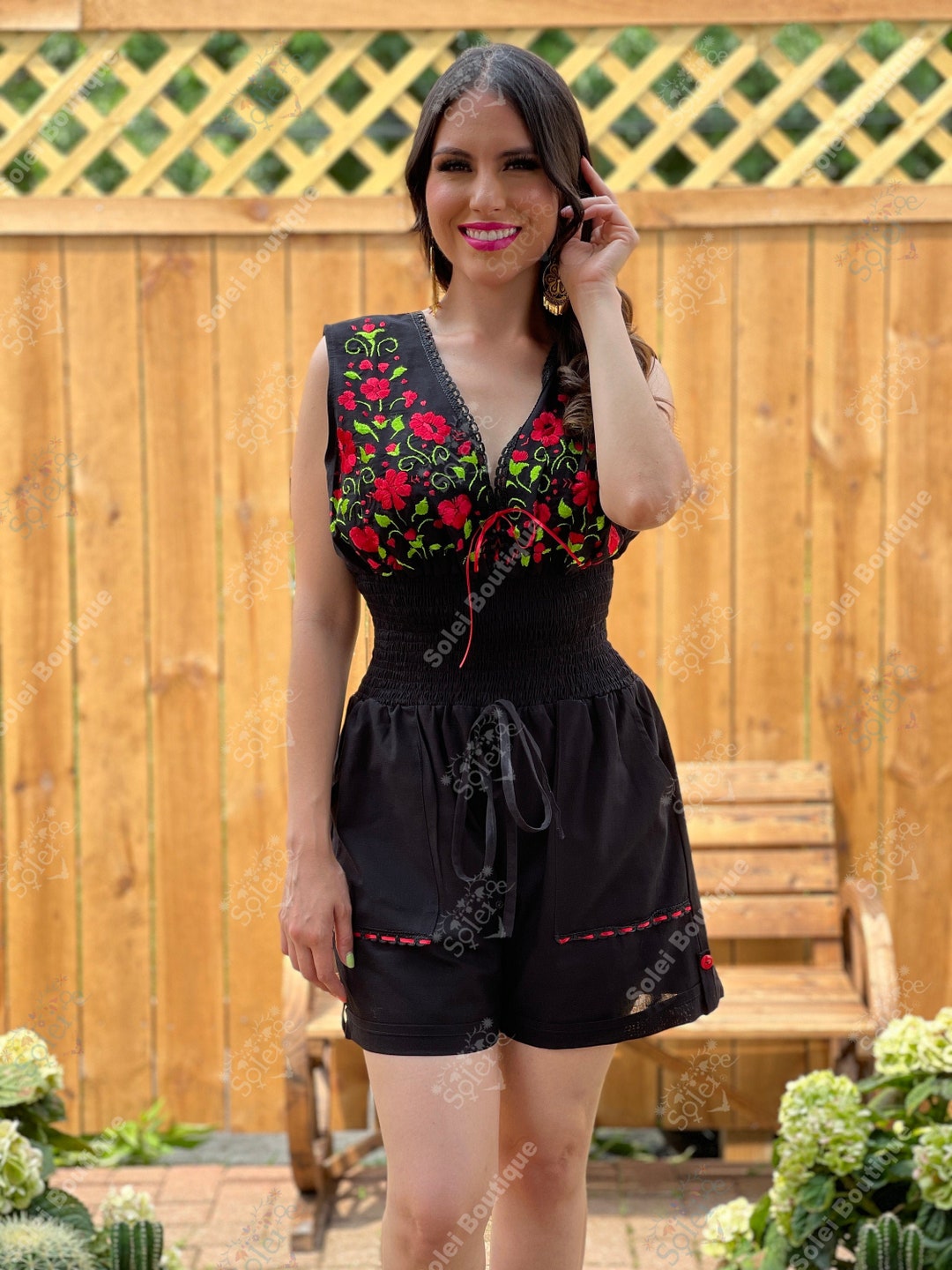 Mexican Floral Embroidered Romper. Hand Embroidered Mexican Jumpsuit ...
