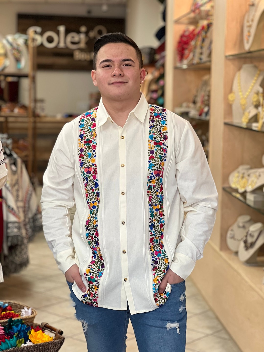 Mens Mexican Traditional Shirt. Floral Embroidered Guayabera for Men ...