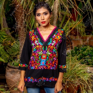 Mexican Blouse. Size S - 3X. Floral Embroidered Mexican Blouse ...