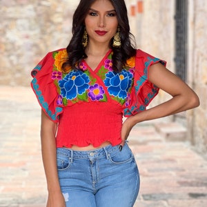 Mexican Embroidered Floral Top. Size S - 2X. Floral Butterfly Sleeve ...