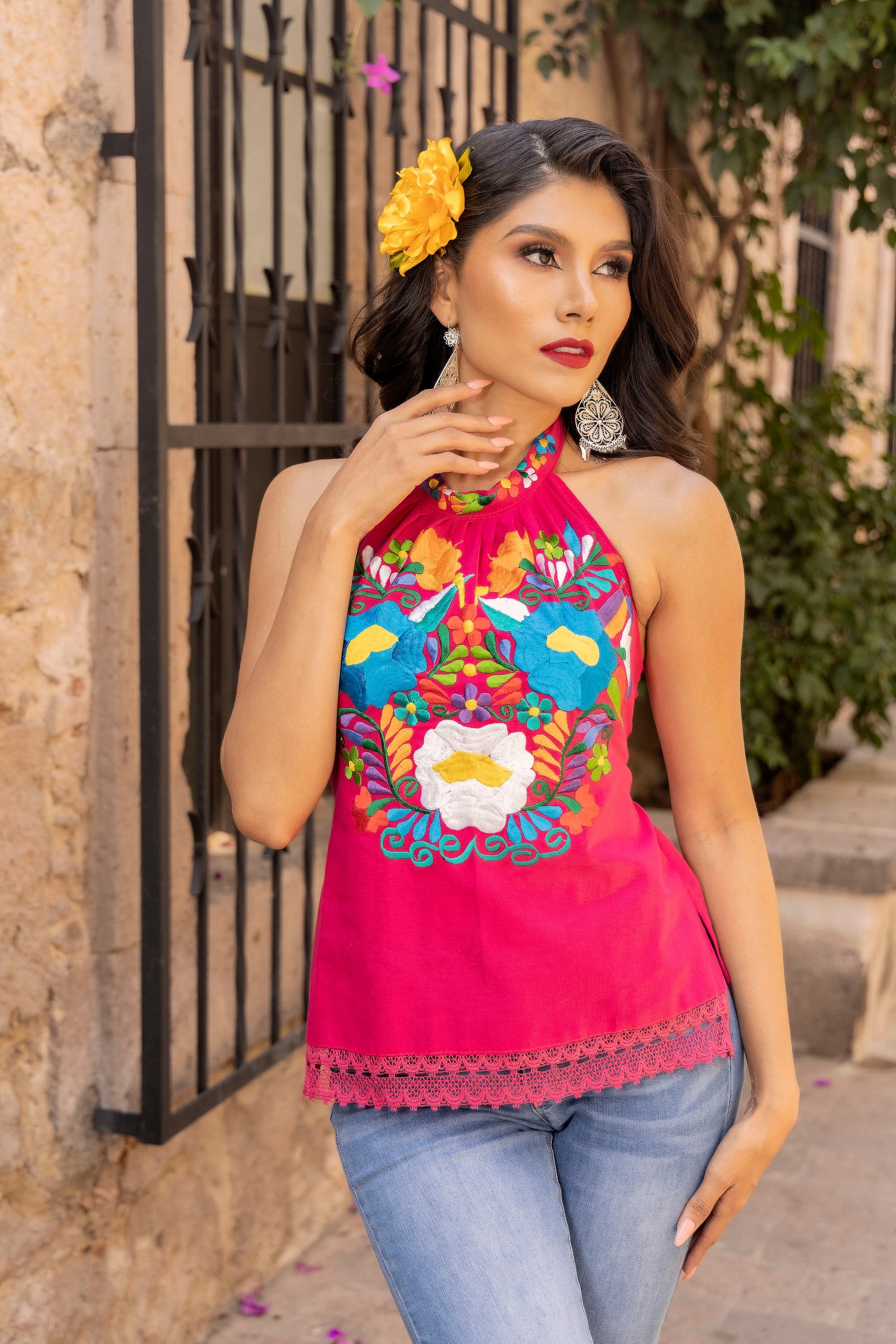 Embroidered Mexican Floral Halter Top. Size S 2X. Ethnic Style Mexican ...
