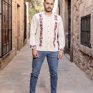 Mens Mexican Traditional Shirt. Ethnic Embroidered Guayabera for Men ...