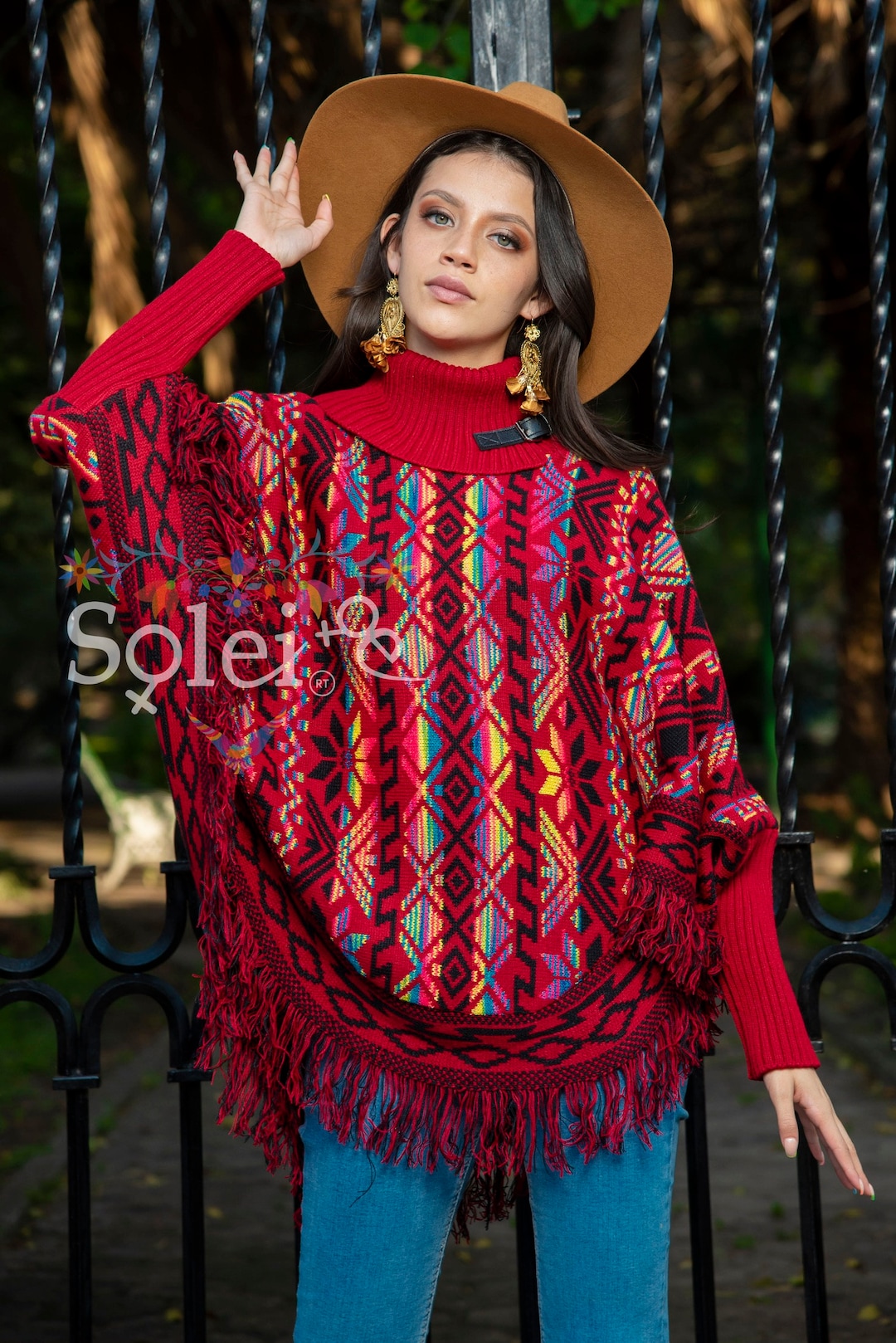 Artisanal Mexican Poncho. Mexican Poncho With Sleeves. Multicolor ...