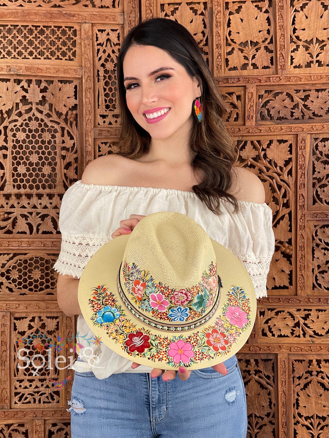 Mexican Artisanal Hat. Hand Painted Hat. Colorful Floral Hat ...