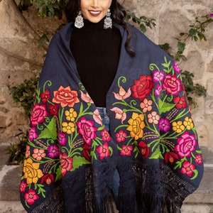 Mexican Embroidered Shawl. Multicolor Embroidered Shawl. Mexican ...