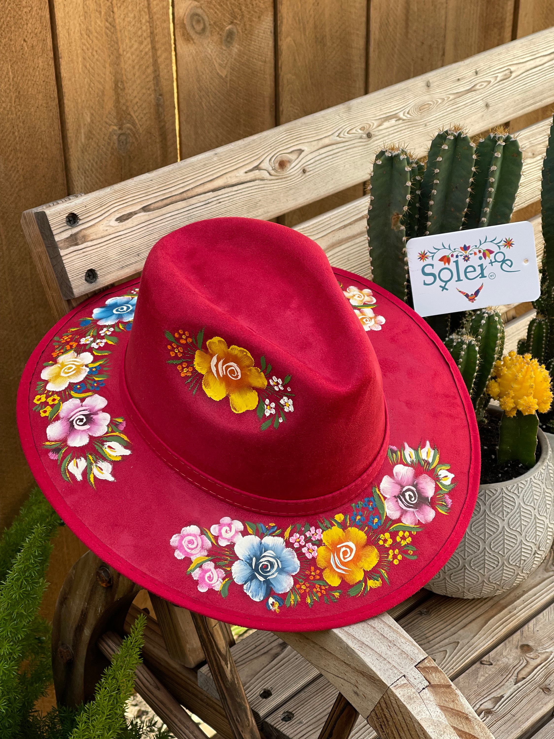 Mexican Suede Hand Painted Hat. Floral Artisanal Hat. Mexican - Etsy