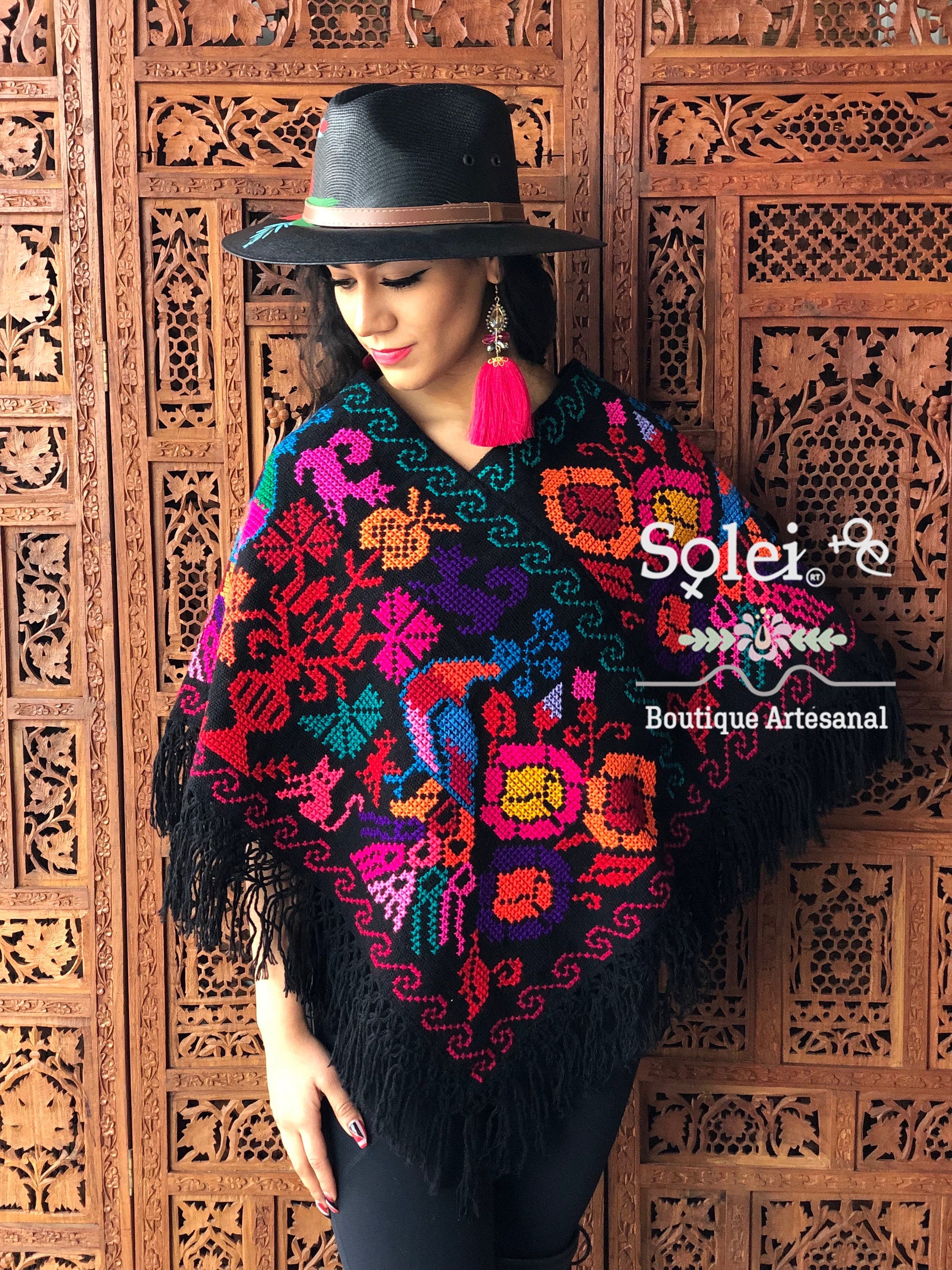 Peacock Embroidered Poncho. Colorful Poncho. Mexican - Etsy