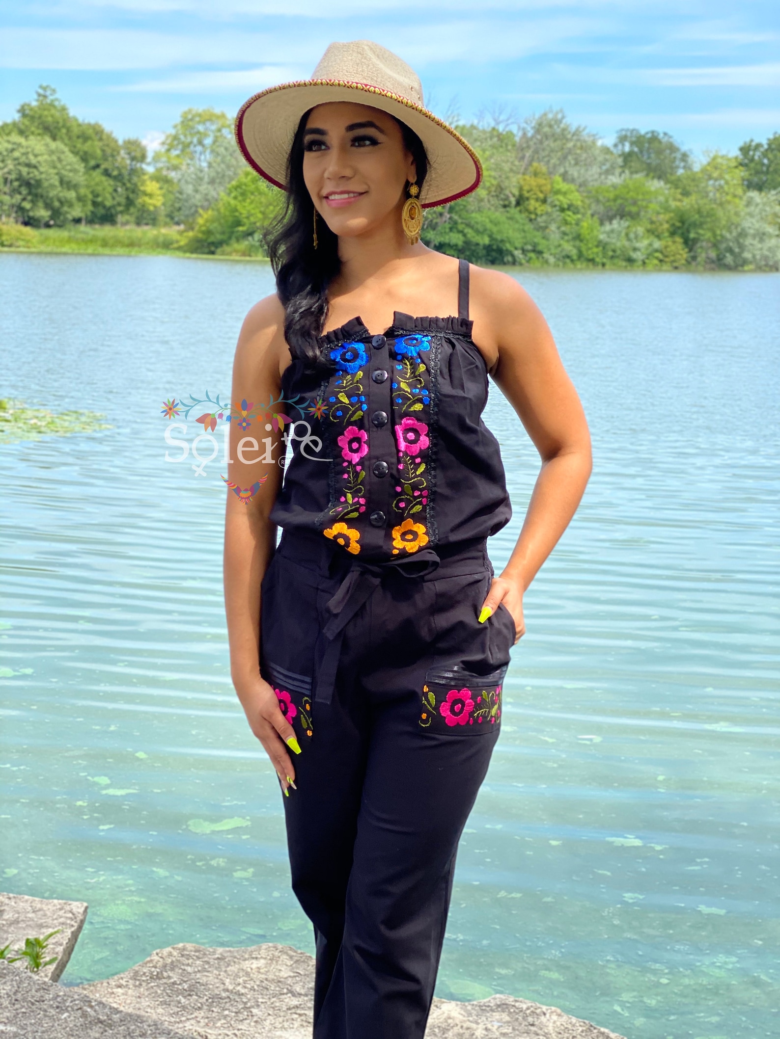 Mexican Floral Jumpsuit. Spaghetti Strap Jumpsuit. Hand - Etsy