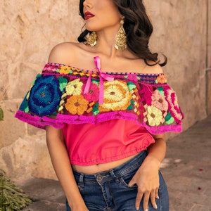 Hand Embroidered Crop Top. Mexican Floral Top. off the Shoulder Blouse ...