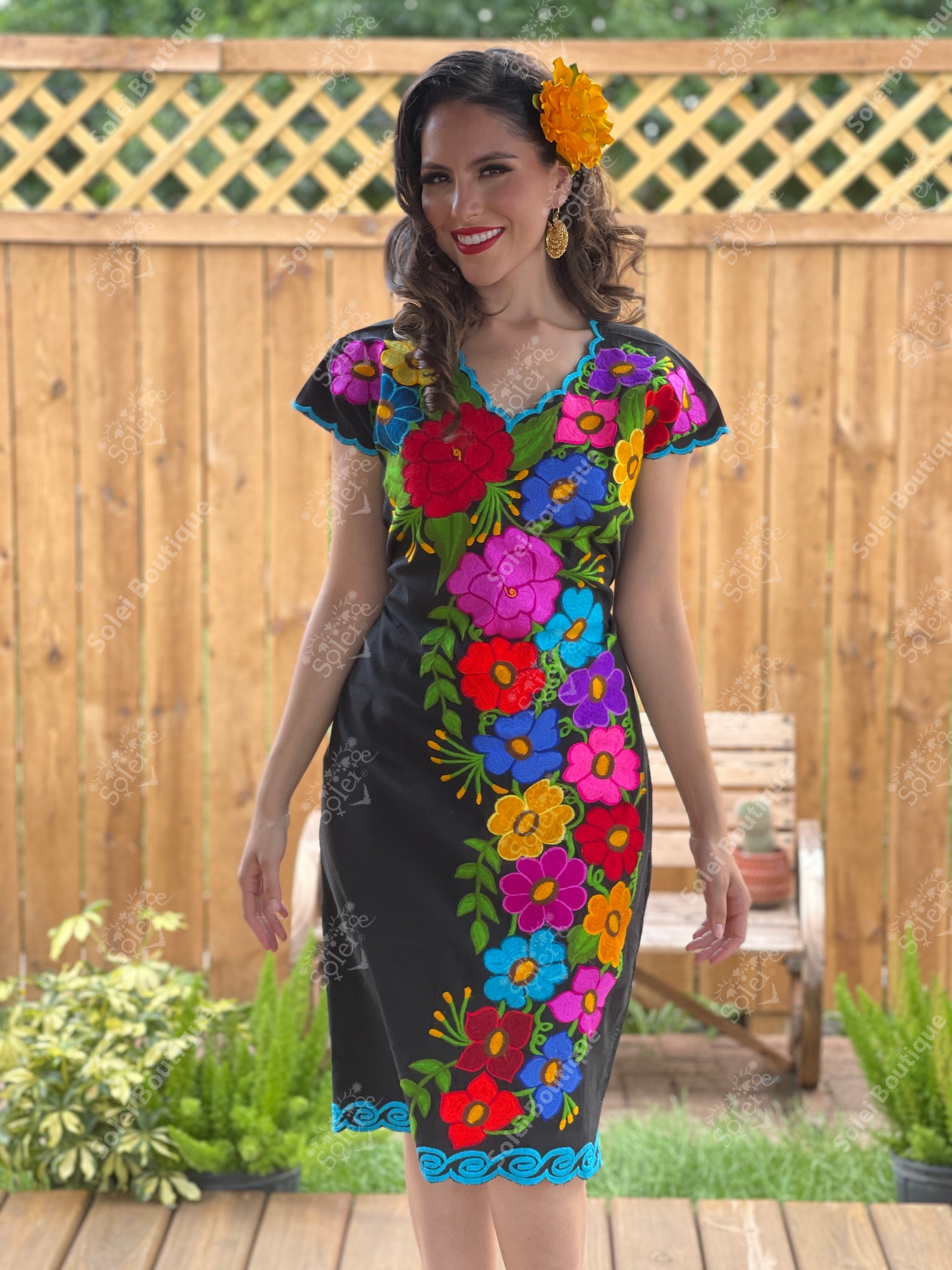 Floral Embroidered Dress. Mexican Traditional Dress. Handmade Mexican ...