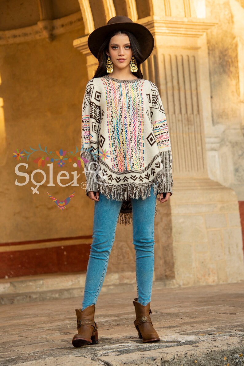 Artisanal Mexican Poncho. Multicolor Poncho with Sleeves. | Etsy