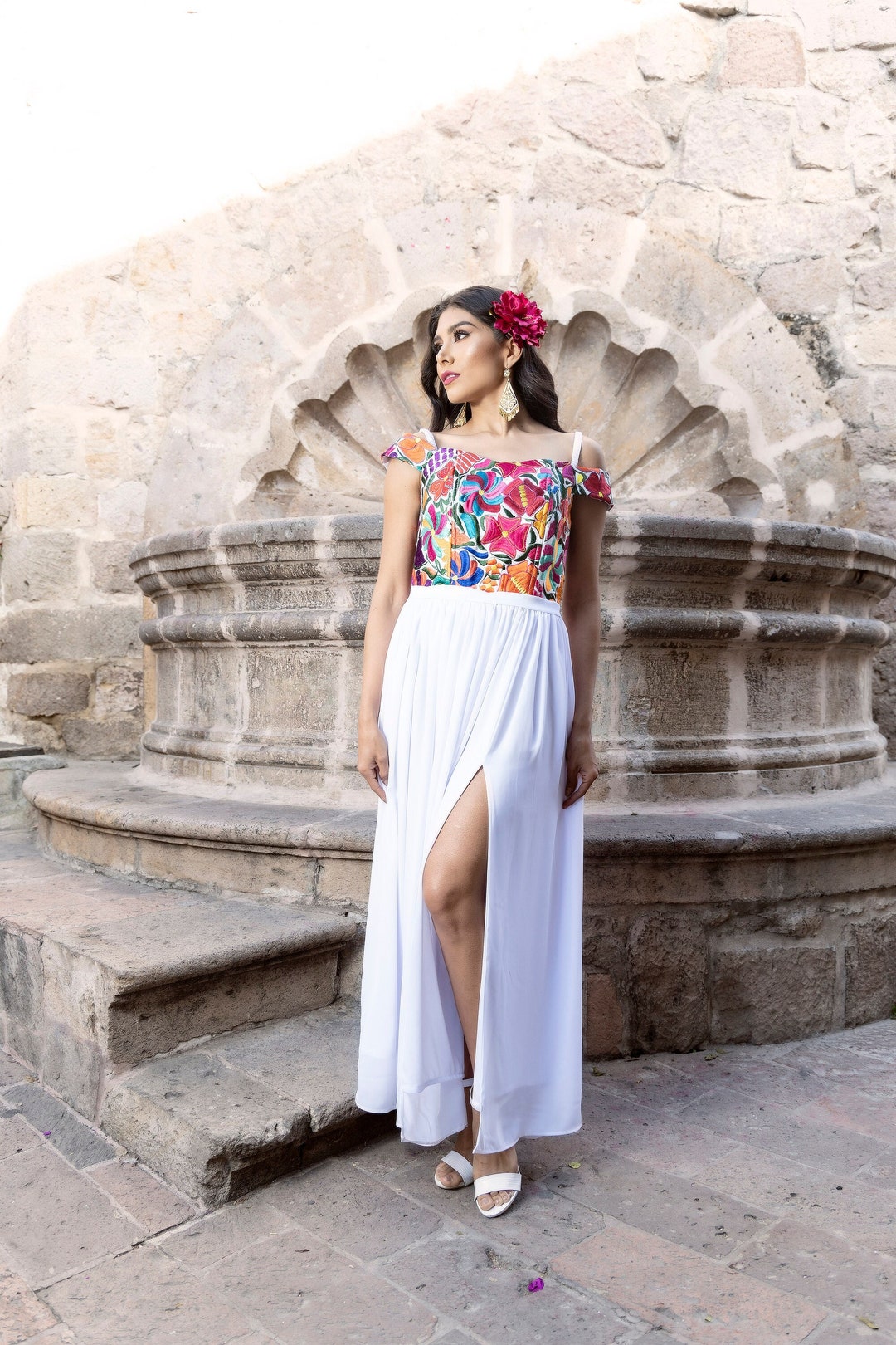 Formal Maxi Dress. Floral Embroidered Dress. Latina Fashion Dress ...