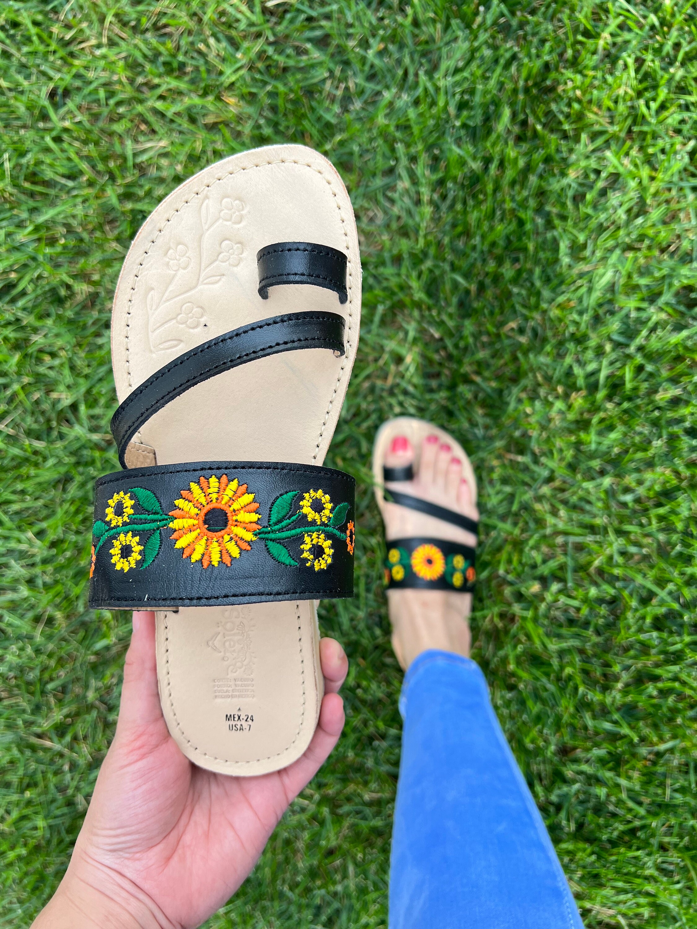 Sunflower Embroidered Sandals. All Sizes Boho-hippie Vintage. - Etsy