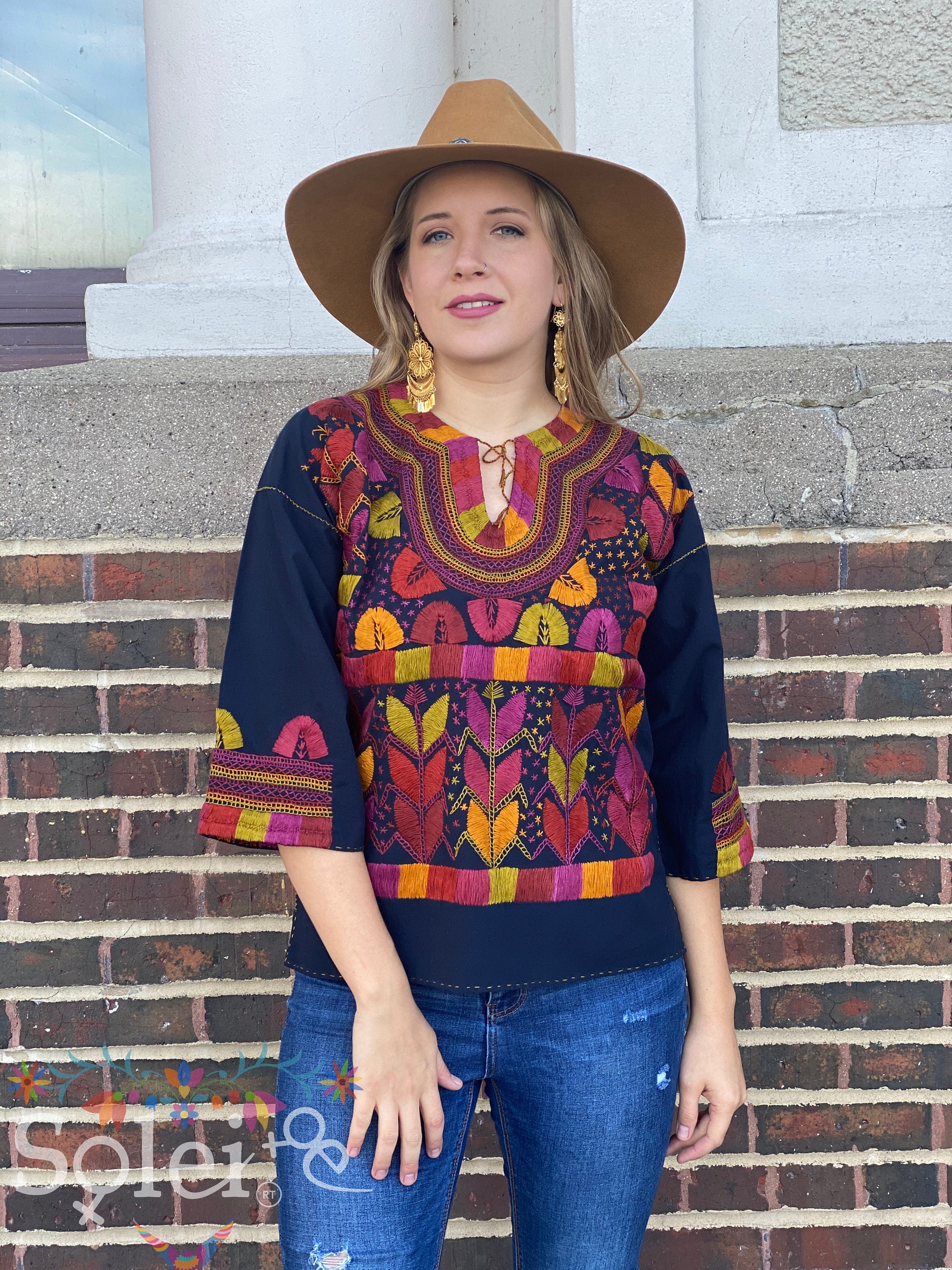 Hand Embroidered Mexican Blouse. Traditional Mexican Top. Multicolor ...