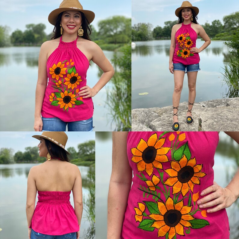 Embroidered Floral Halter Top. Sunflower Halter Top. | Etsy