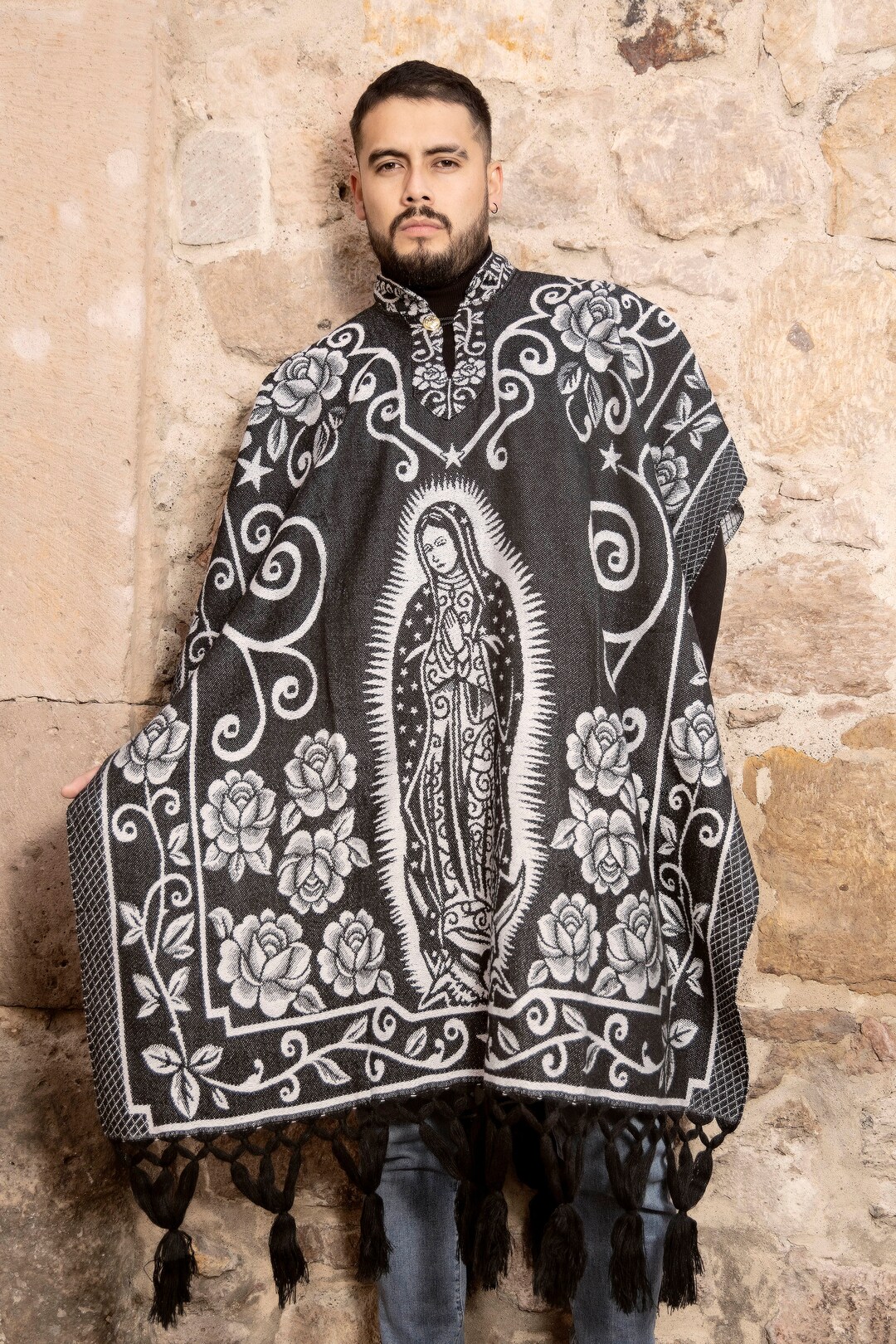 Virgin Mary Mexican Poncho. Elegant Poncho. Traditional Men's Poncho ...