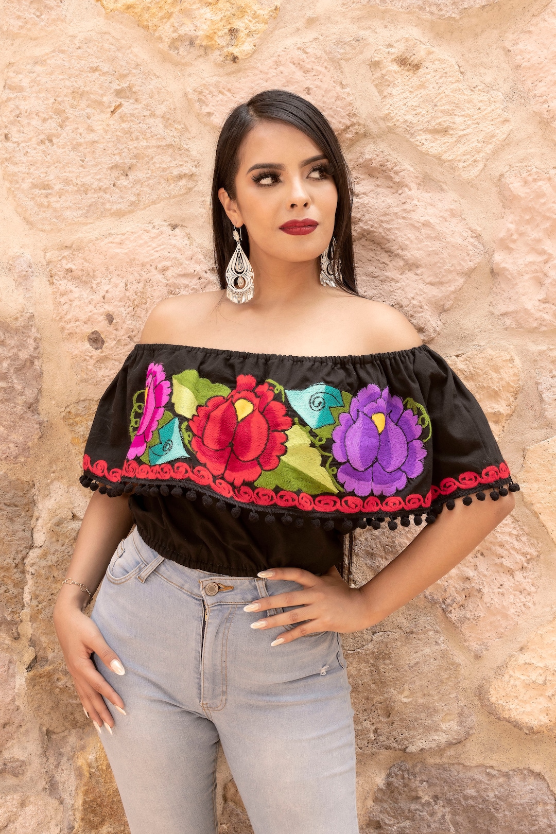 Floral Embroidered Crop Top. Mexican Embroidered Floral Top. Mexican ...