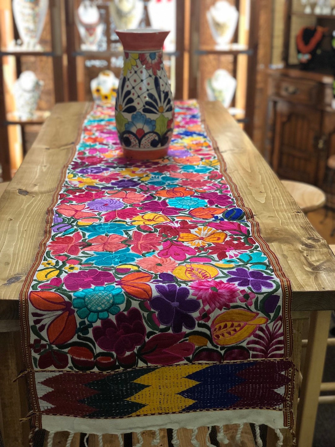 Traditional Mexican Table Runner, Mexican Table Runner, Embroidered ...