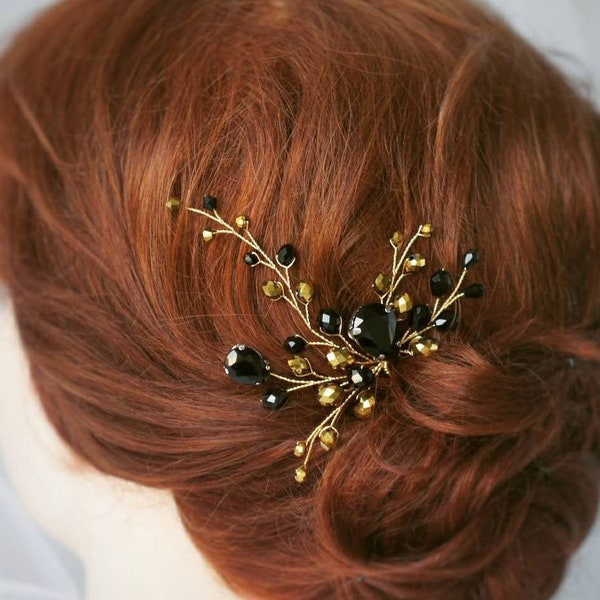 Hair Pins Black & Gold - Etsy