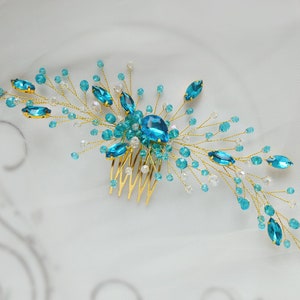 Turquoise Hair Comb Aquamarine Hair Comb Crystal Hair Comb Blue Hair ...