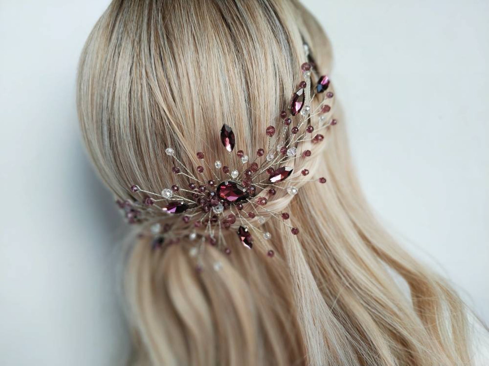 Rhinestone Hair Comb Crystal Hair Comb Headpiece Burgundy - Etsy