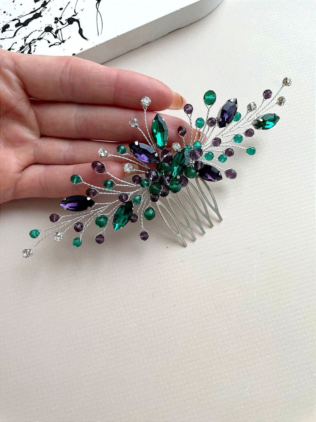 Green and Purple Hair Comb Emerald and Purple Hair Piece Wedding Hair ...