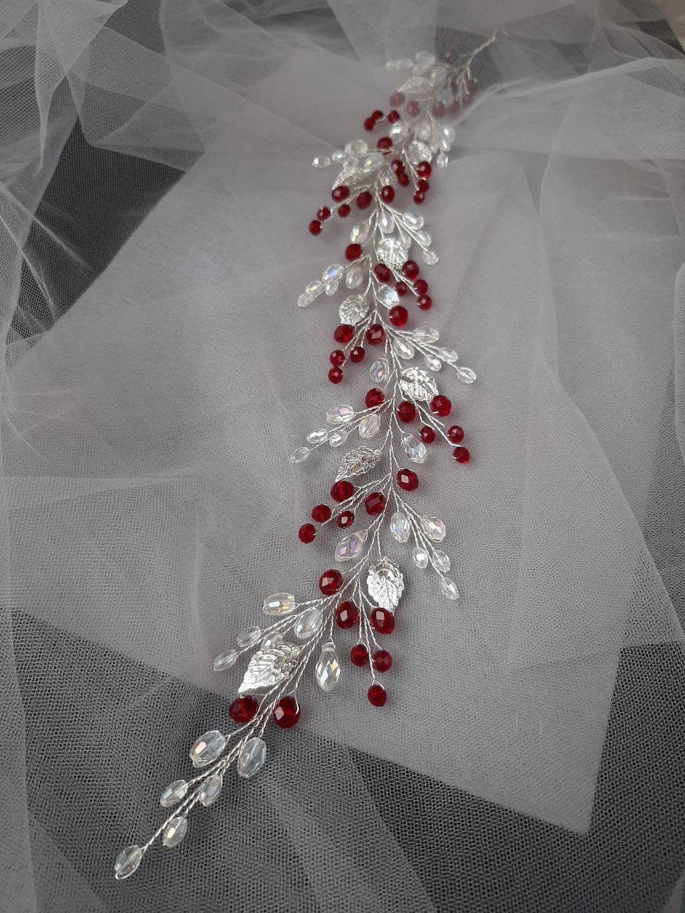 Red Crystal Bridal Hair Vine | Handmade Wedding Headpiece - Etsy