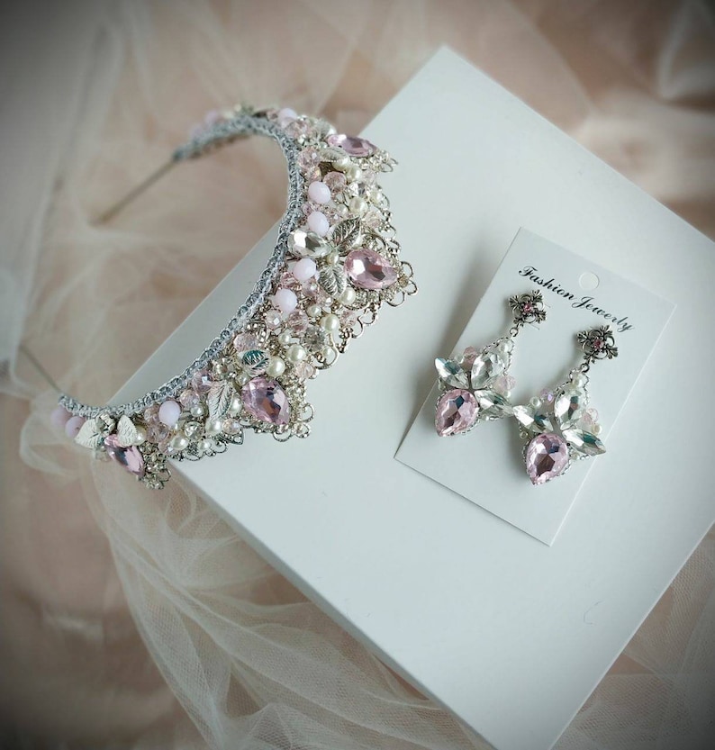 Light Pink Bridal Tiara | Handmade Crystal Pearl Wedding Crown - Etsy