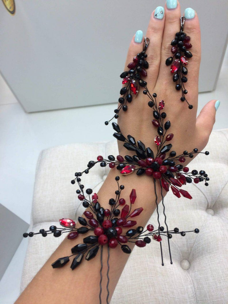 Black and red hair pin/Wedding hair accessories/Black and red | Etsy