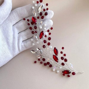 Red Crystal Bridal Hair Vine | Wedding Headband - Etsy