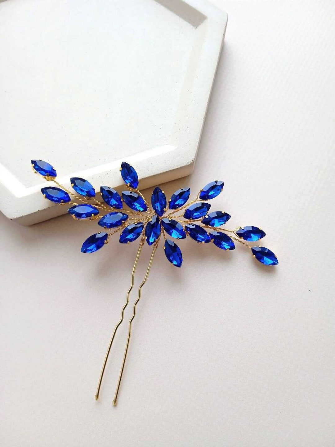 Blue Crystal Bridal Hair Pin | Something Blue Wedding Hairpiece - Etsy