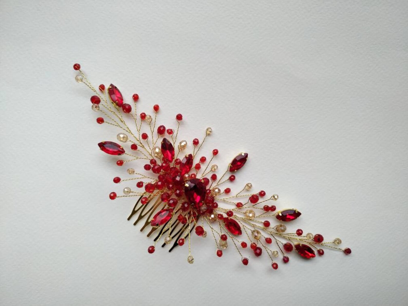 Red Crystal Hair Comb Gold Hair Comb Crystal Hair Comb Red - Etsy