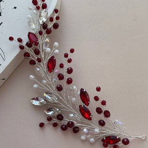Red Crystal Bridal Hair Vine | Wedding Headband - Etsy