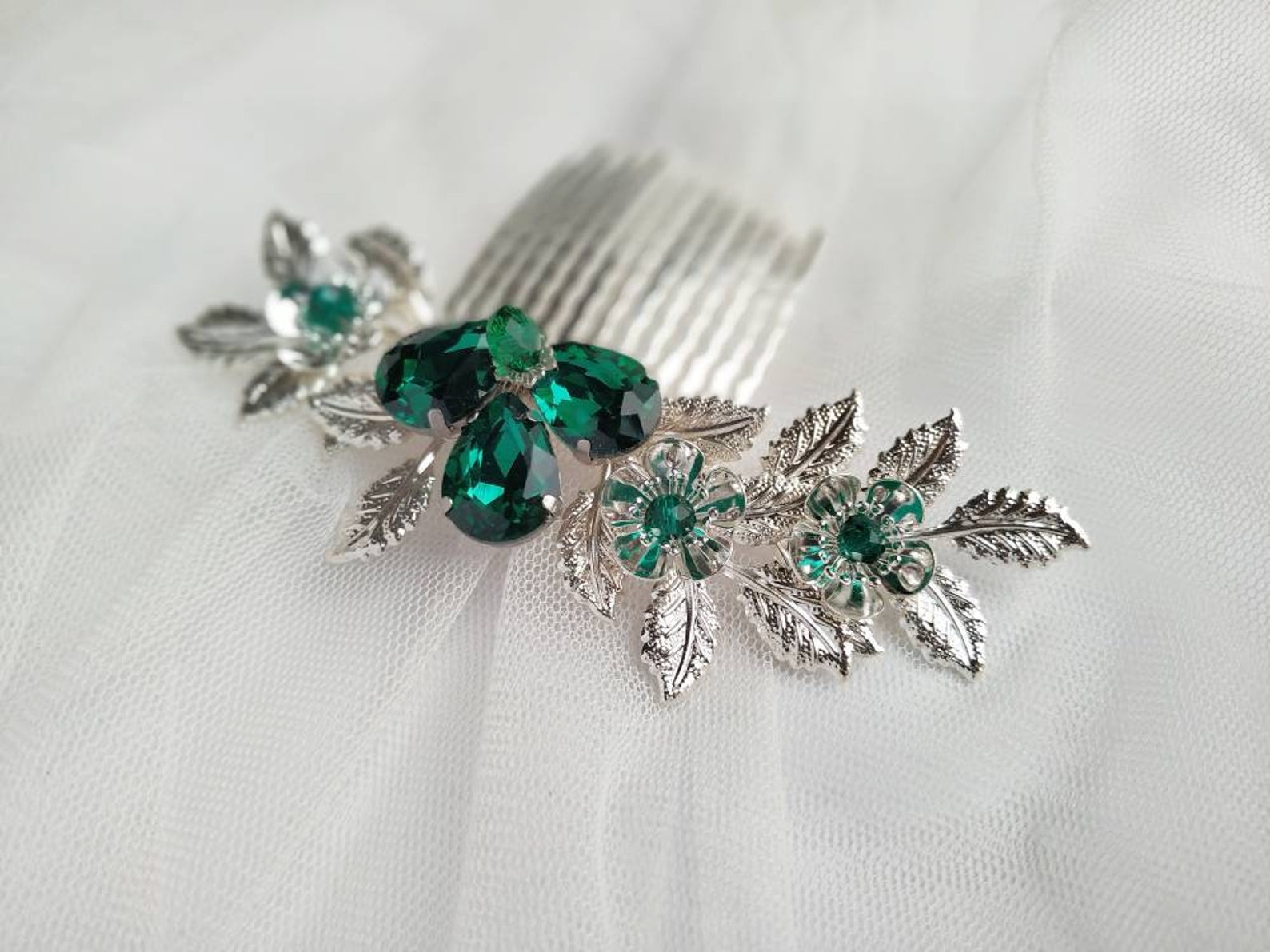 Emerald Headpiece Emerald Hair Comb Green Barrette Floral Hair | Etsy