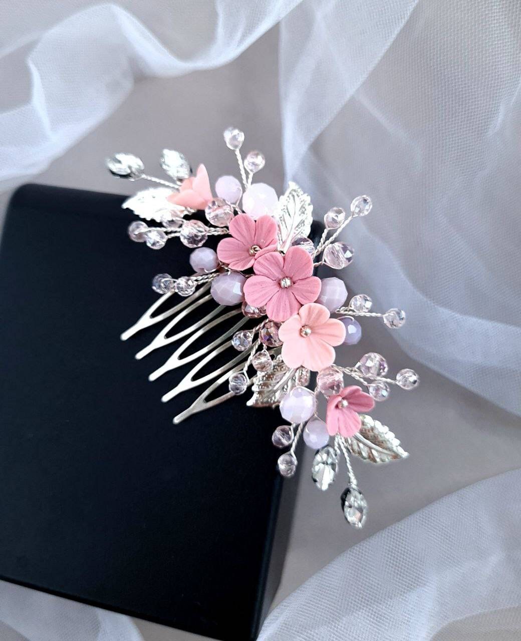 Delicate Pink Floral Hair Comb Light Pink Hair Comb Gift - Etsy