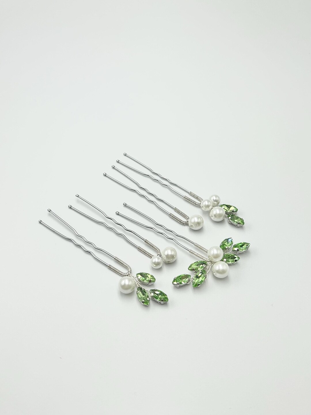 Handmade Sage Green Rhinestone Pearl Bridal Hair Pins - Etsy