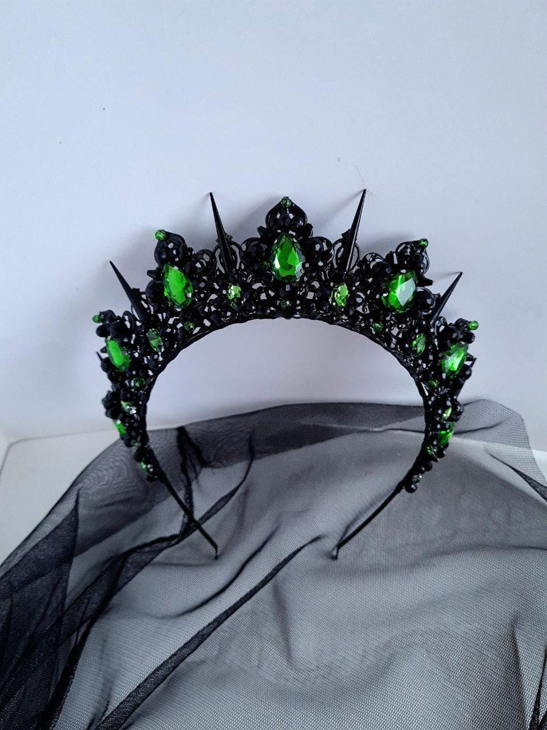 Black and Green Tiara With Spikes Emerald Crown Emerald Tiara With ...