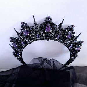 Purple Crystal Tiara | Gothic Black Crown | Amethyst Wedding Headpiece ...