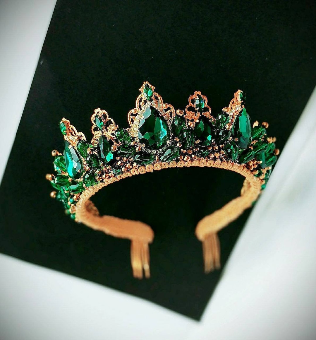 Green Tiara Emerald Tiara Emerald Headpiece Emerald Green Crown Gold ...
