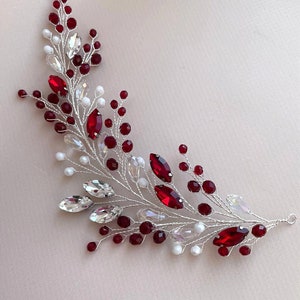 Red Crystal Bridal Hair Vine | Wedding Headband - Etsy