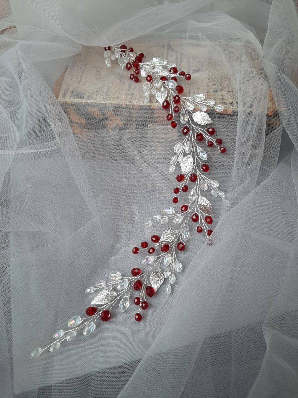 Red hair vine rose gold/Wedding hair accessories red/Wedding | Etsy