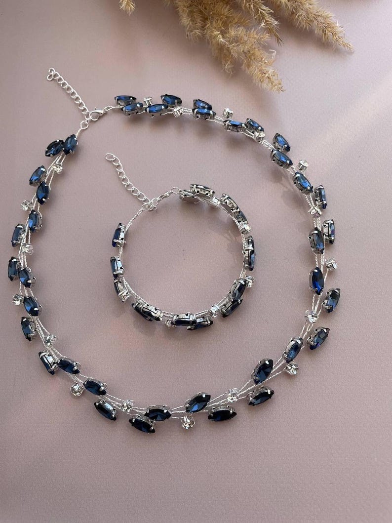 Royal Blue Crystal Jewelry Set | Bridal Bracelet, Necklace & Earrings ...