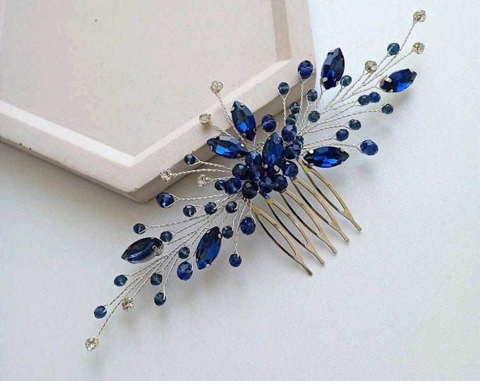 Navy Bridal Headpiece, Blue Wedding Comb, Dark Blue Hair Comb, Navy ...