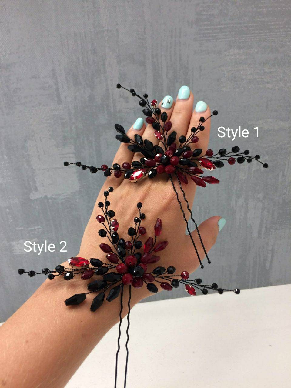 Black and red hair pin Crystal hair pins Bridal hair pins | Etsy