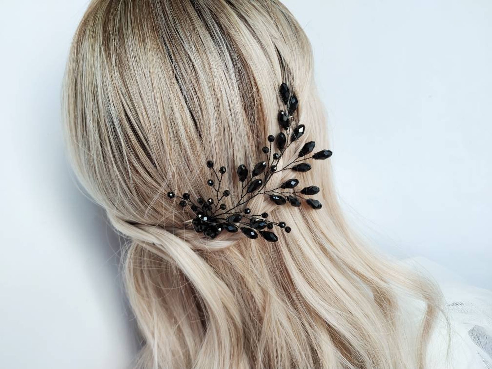 Black Hair Comb Crystal Hair Pins Black Hair Pin Black Head | Etsy