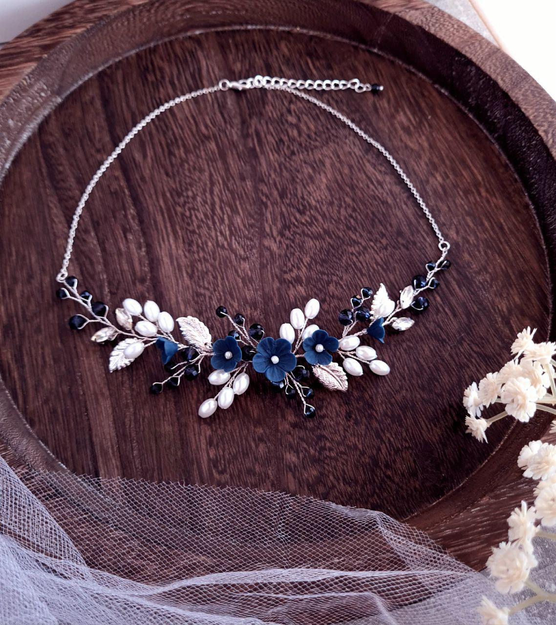 Blue Earrings and Necklace | Navy Blue Floral Jewelry Set - Etsy