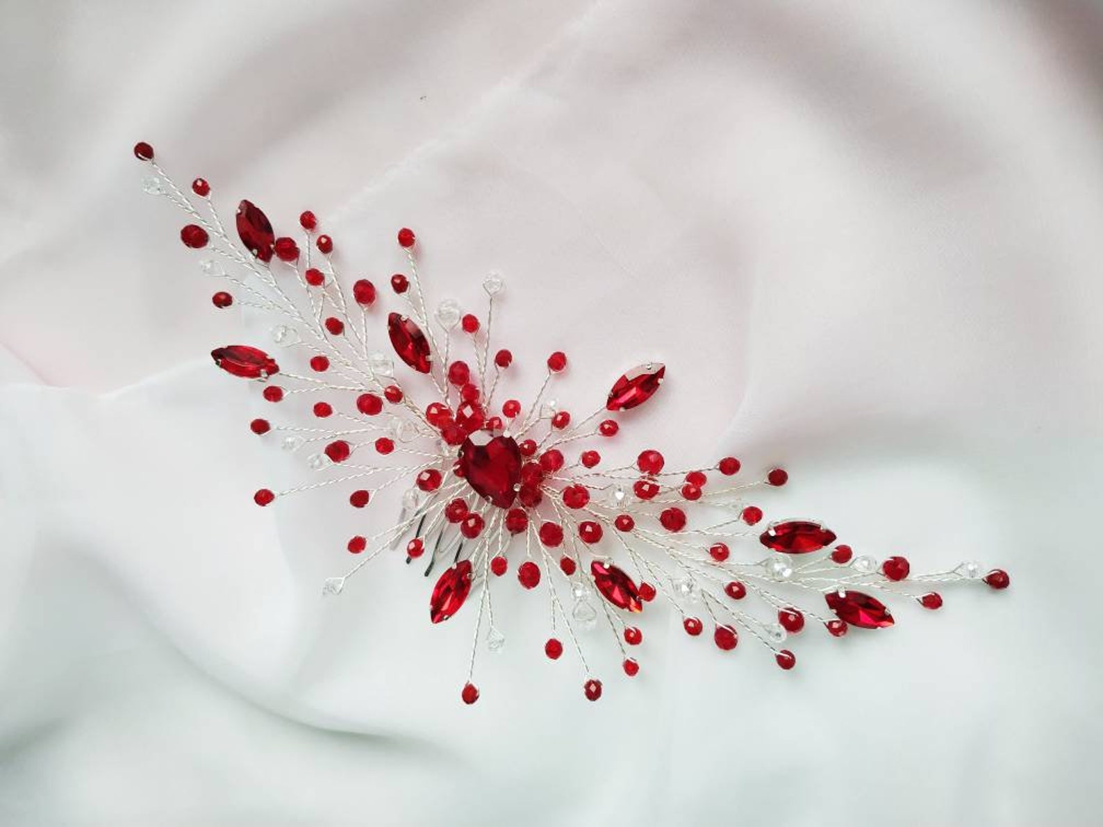 Crystal red hair comb Red hair accessories Red Headpiece | Etsy