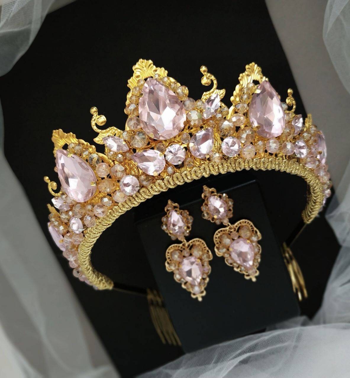 Light Rose Tiara Gold Tiara Wedding Crown Royal Tiara Birthday | Etsy